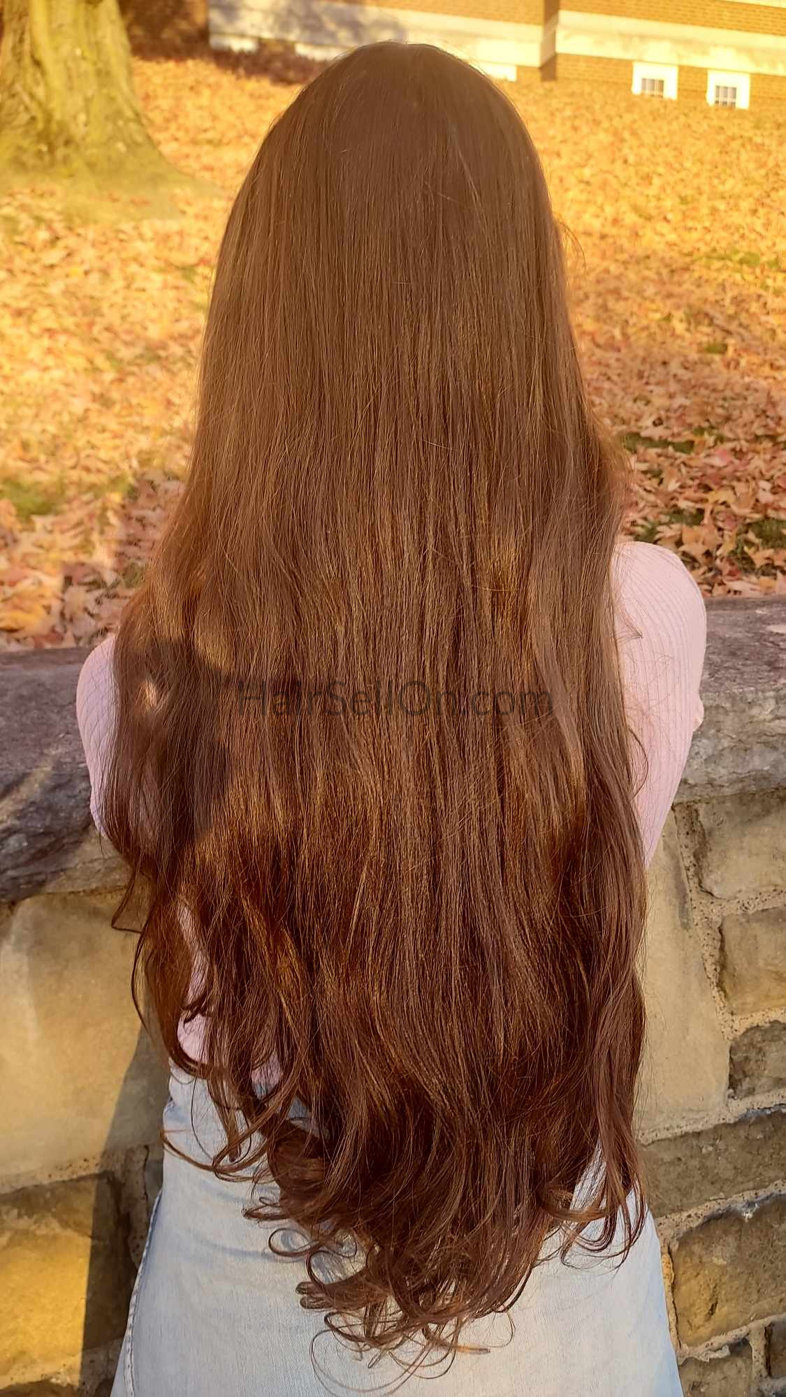 32"+ Wavy Chestnut Virgin Hair, No heat or silicones - HairSellon